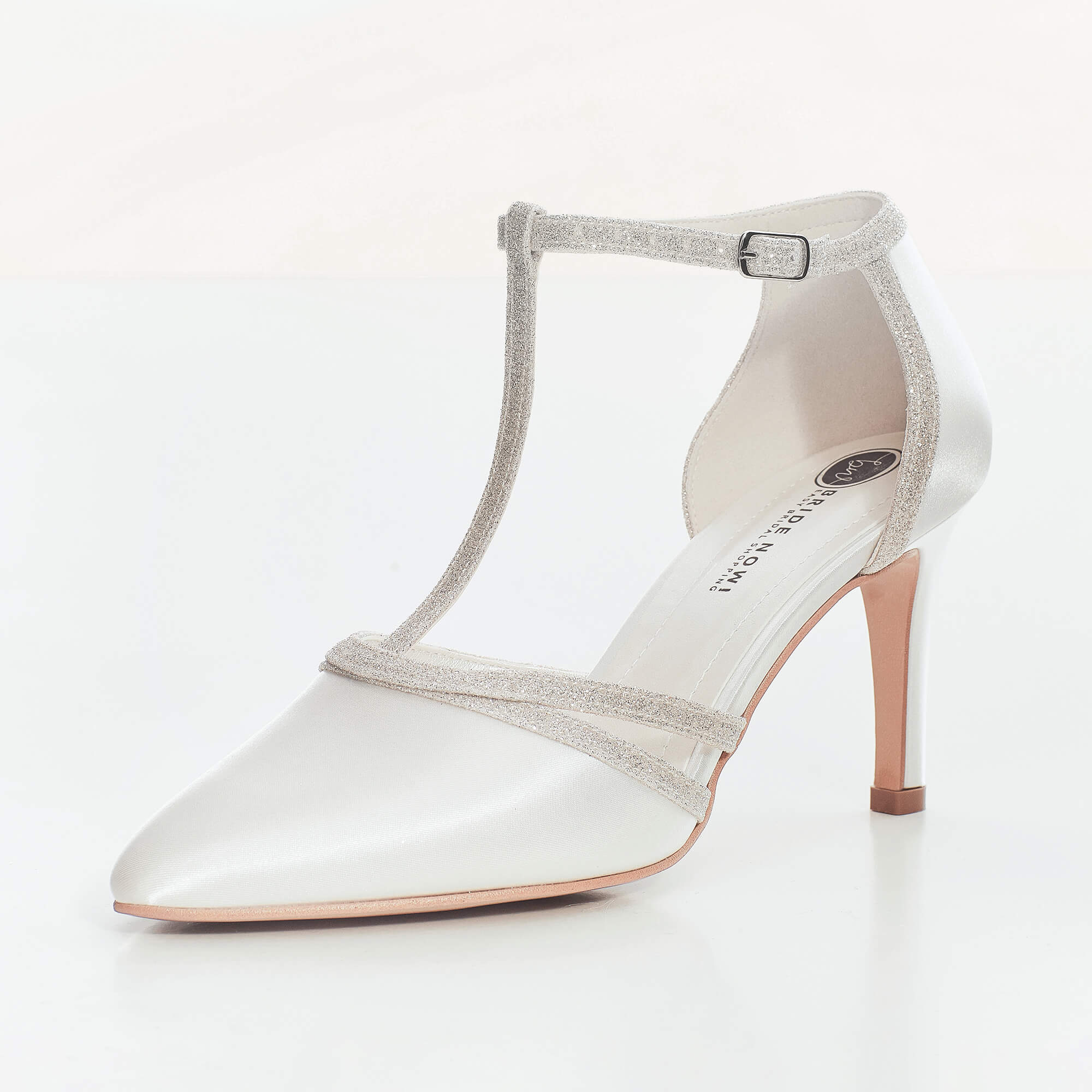 Bride Now: Glitter trim ivory & silver satin bridal stiletto